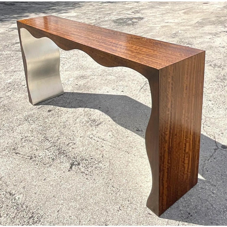 Contemporary Silver Leaf Ruffle Console Table For Sale at 1stDibs