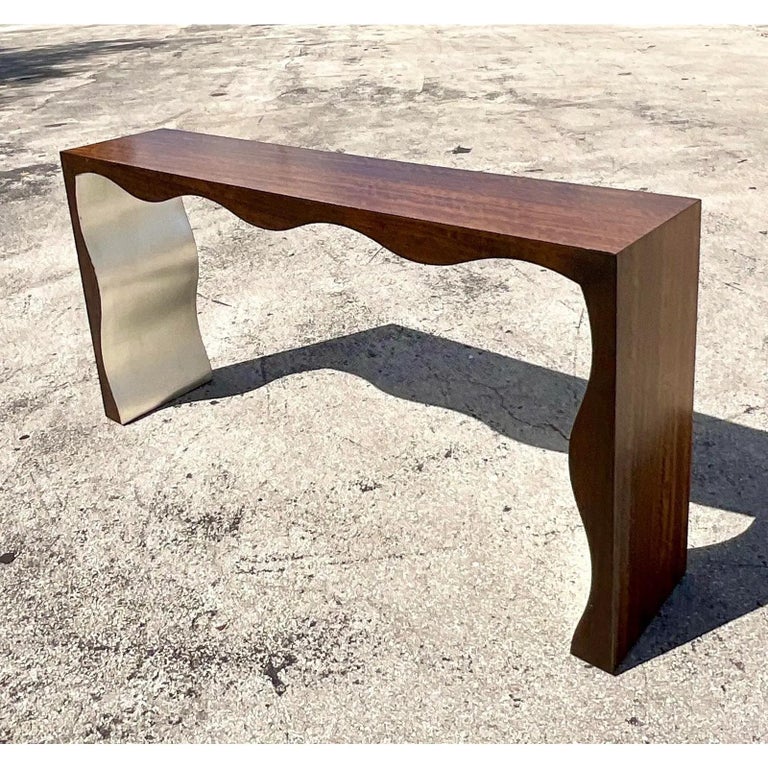 Contemporary Silver Leaf Ruffle Console Table For Sale at 1stDibs