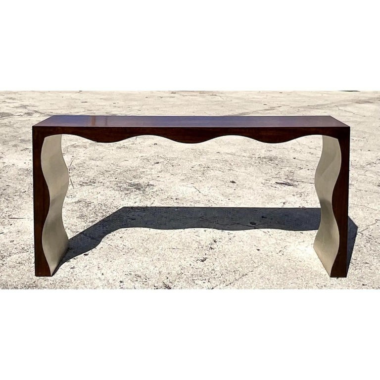 Contemporary Silver Leaf Ruffle Console Table For Sale at 1stDibs