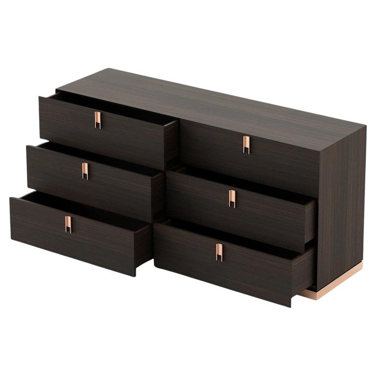 Contemporary Chest Of Drawers In Smoked Oak And Polished Copper For ...