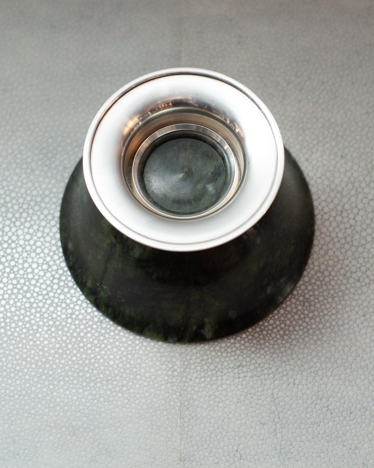 Contemporary Small Green Jade Bowl on Handmade Sterling Silver Base For ...