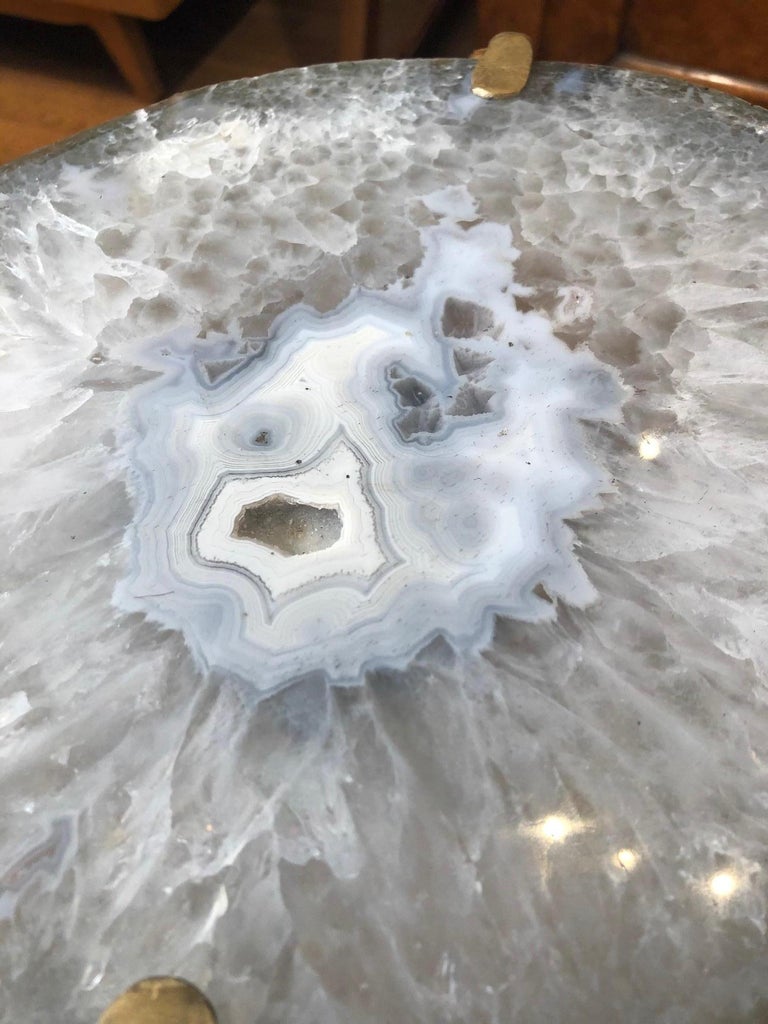 Contemporary Smokey White and Blue Quartz End Table with Exposed ...