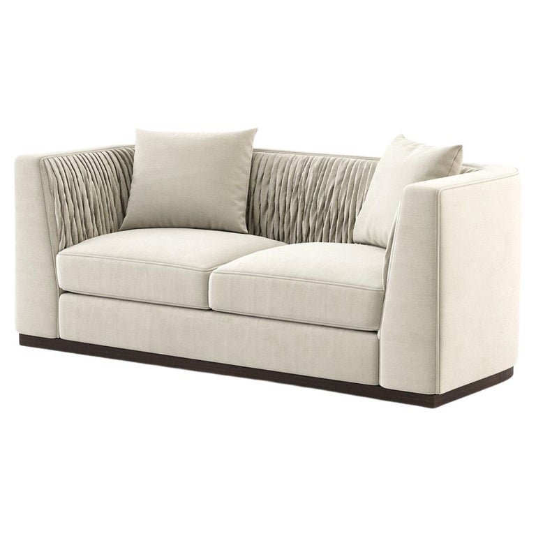 Contemporary Sofa Ft. Pleated Backrest in Beige Velvet For Sale at 1stDibs