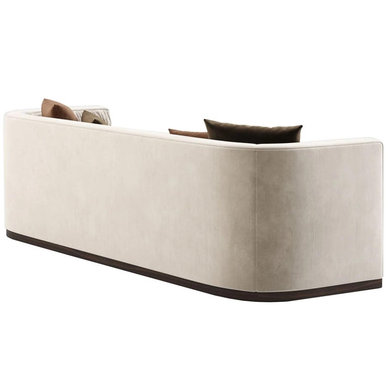 Contemporary Sofa Ft. Pleated Backrest in Beige Velvet For Sale at 1stDibs