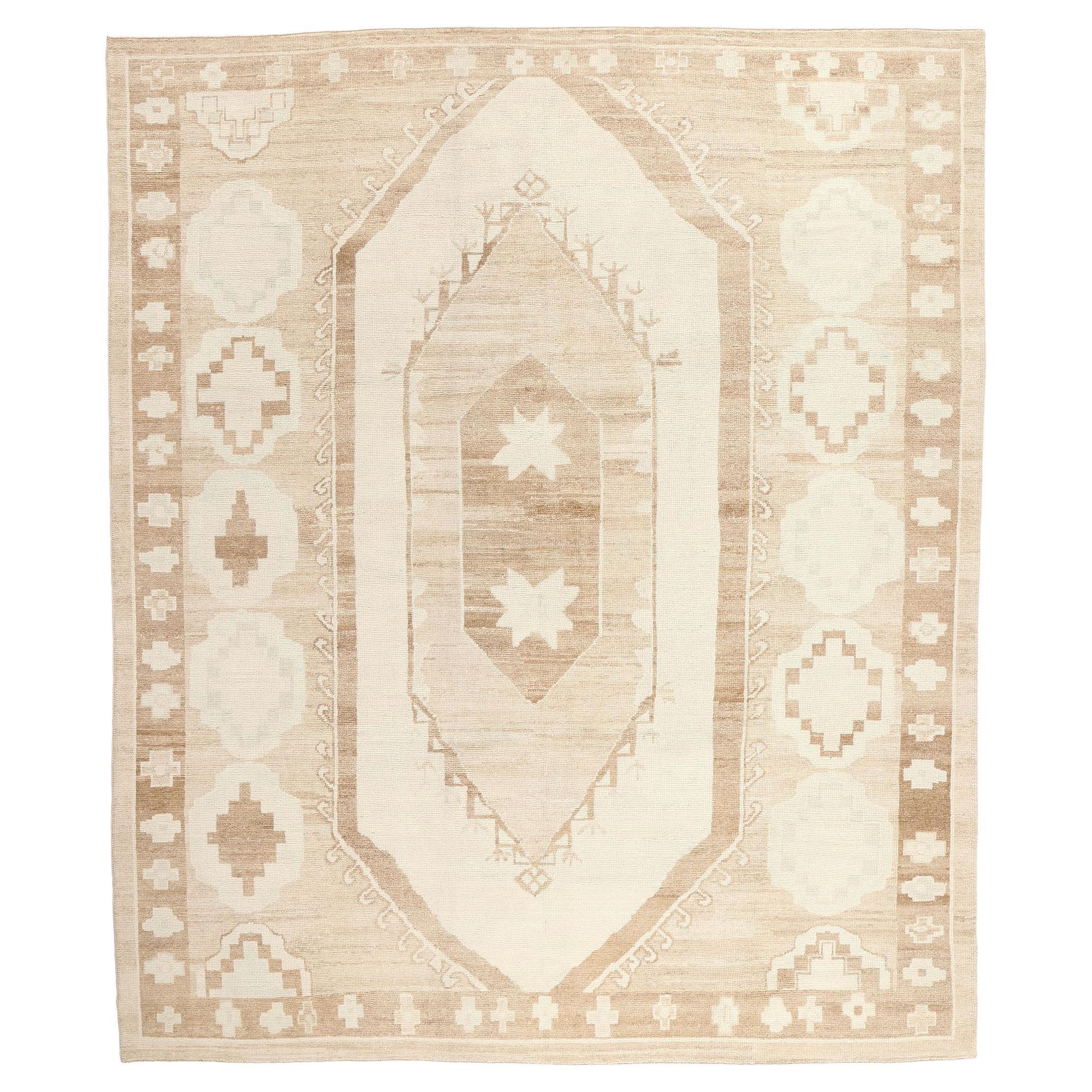 Contemporary Soft Earth-Tone Vintage Turkish Kars Oushak Rug, 10'05 x ...