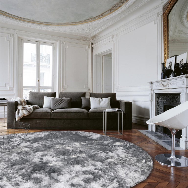 Contemporary Soft Shiny Long Pile Circular Grey Rug by Deanna Comellini ...