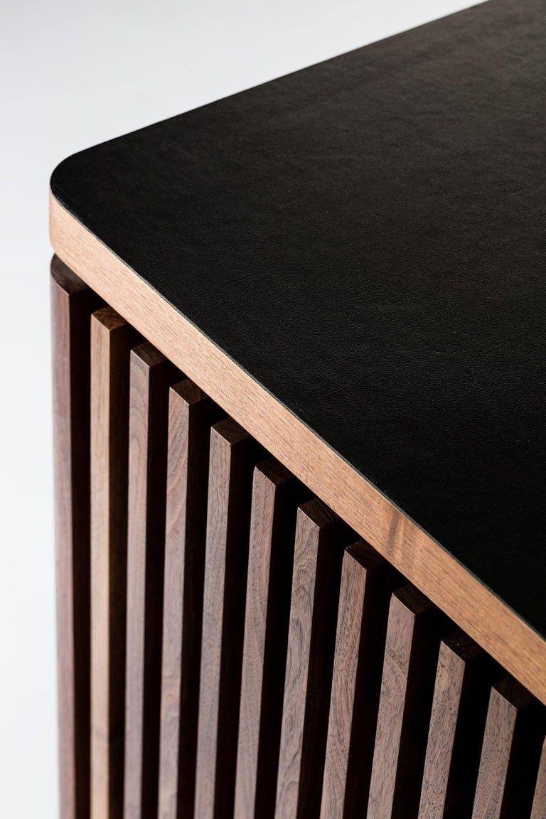 Contemporary, Solid Walnut and Black Leather, Handmade Ante Desk by Tim Vranken For Sale at 1stDibs