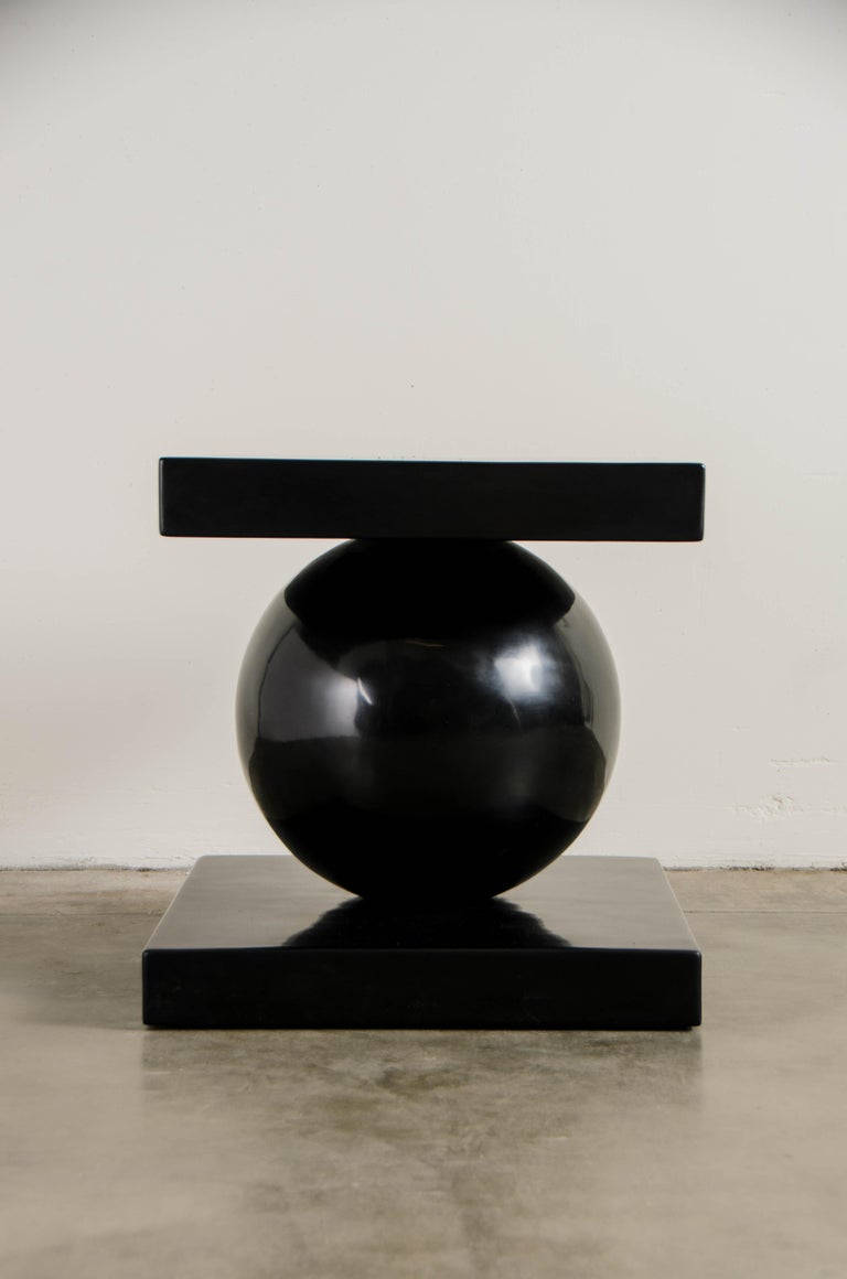 Contemporary Sphere Table w/ Square Top in Black Lacquer by Robert Kuo ...