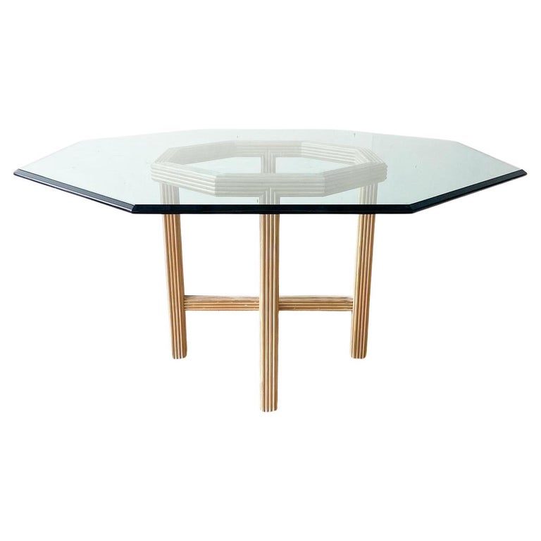 Contemporary Split Reed Octagonal Beveled Glass Top Dining Table For ...