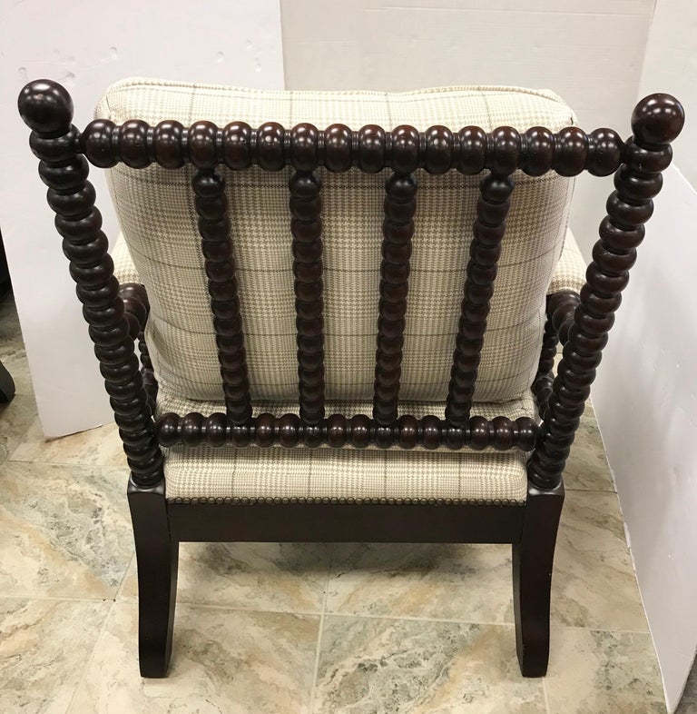 Contemporary Spool Arm Upholstered Nailhead Chair Barley Twist Style Chair at 1stDibs
