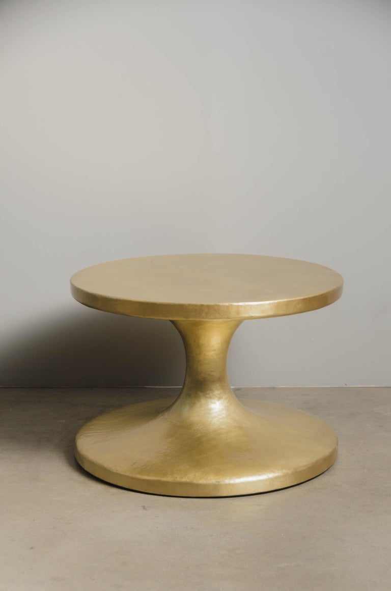 Contemporary Spool Side Table in Brass by Robert Kuo, Hand Repoussé For ...