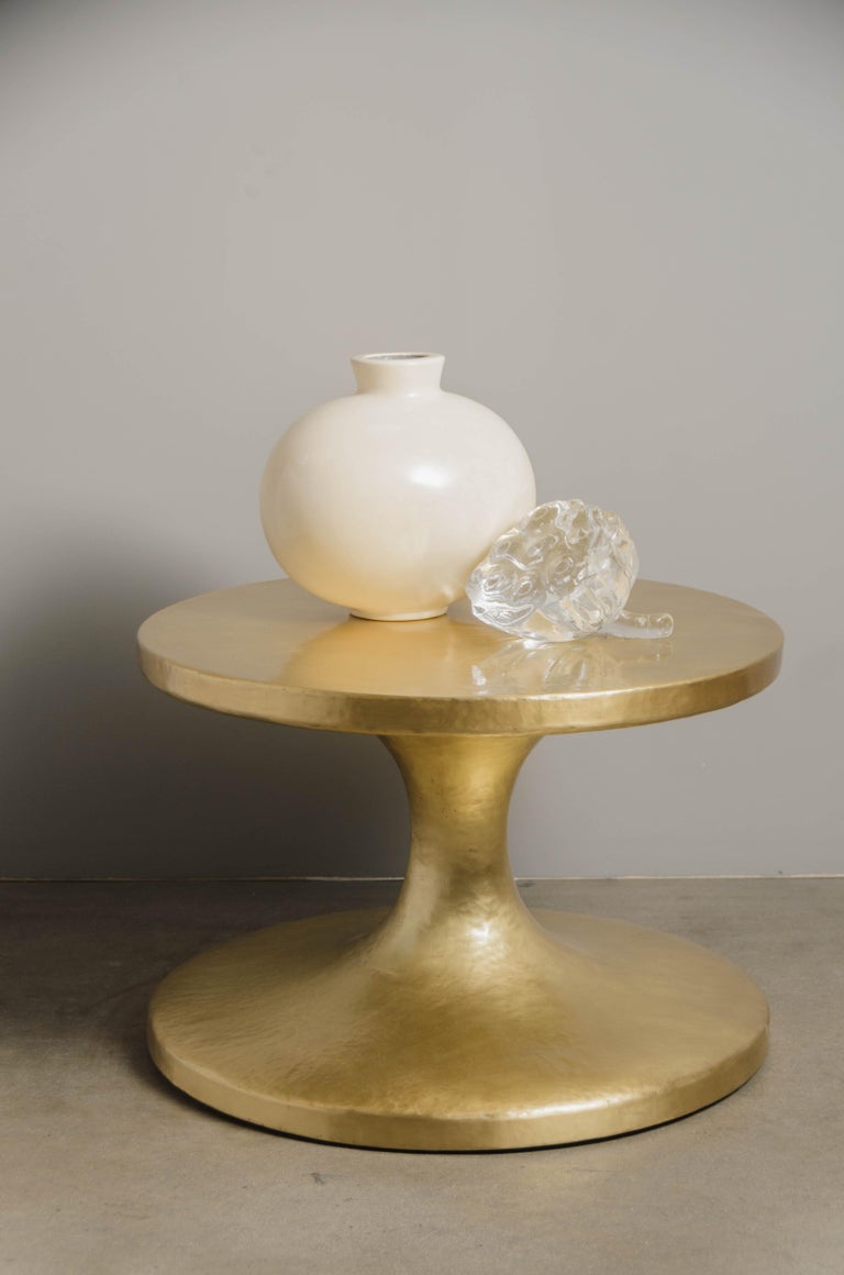 Contemporary Spool Side Table in Brass by Robert Kuo, Hand Repoussé For ...