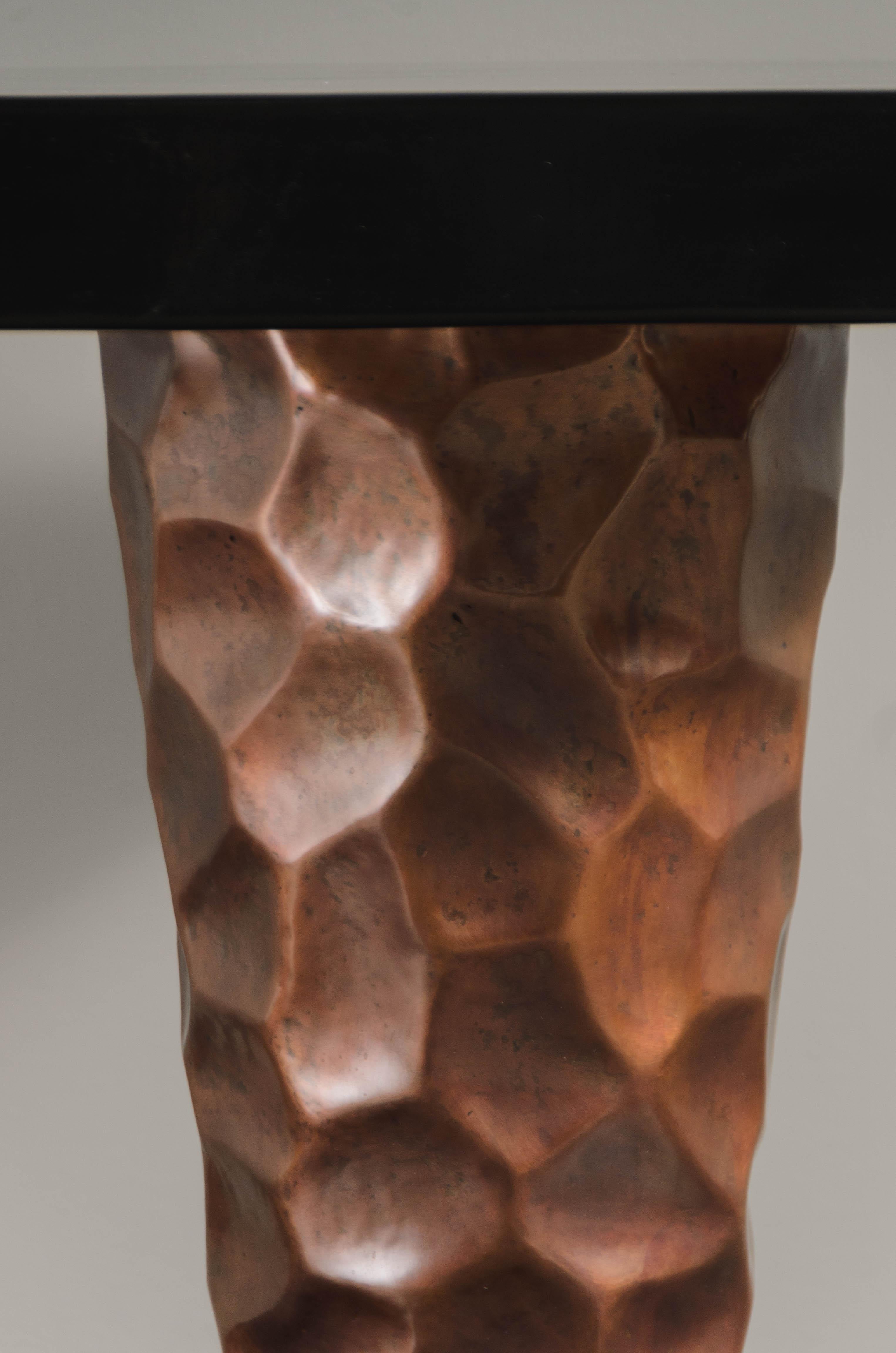Contemporary Square Rocco Table in Antique Copper and Black Lacquer by ...