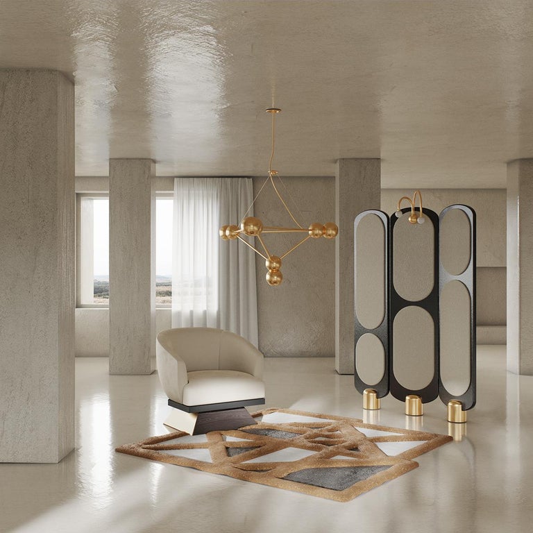 Contemporary Square Rug With Geometric Pattern in Black, Camel and ...