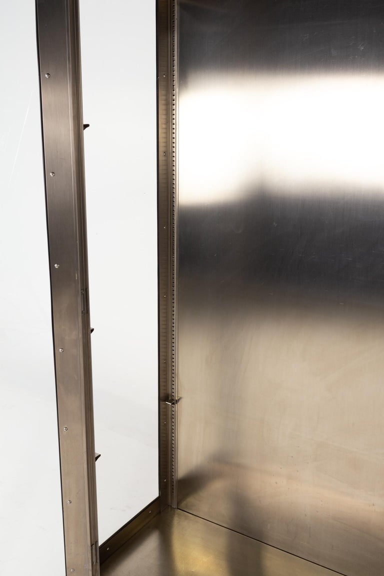 Contemporary Stainless Steel Display Cabinet with Glass Shelves at 1stDibs