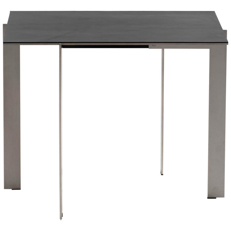 Modern contemporary rectangular side table, stainless steel and leather ...