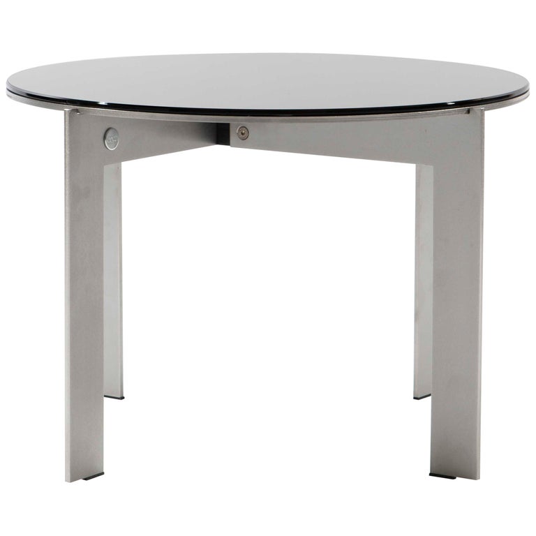 Modern contemporary round side table, stainless steel and mirror top ...
