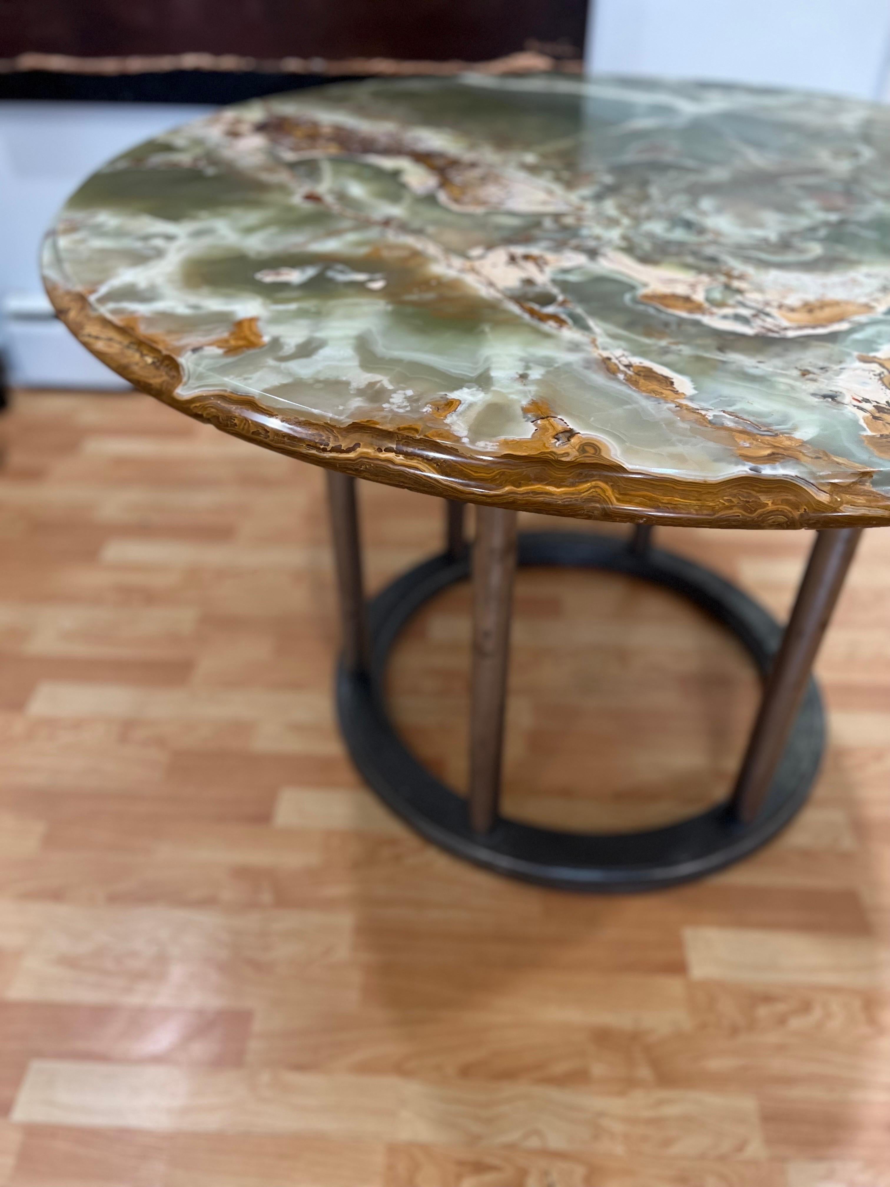 Contemporary Steel Base Green Onyx Dining Table, Round For Sale at 1stDibs