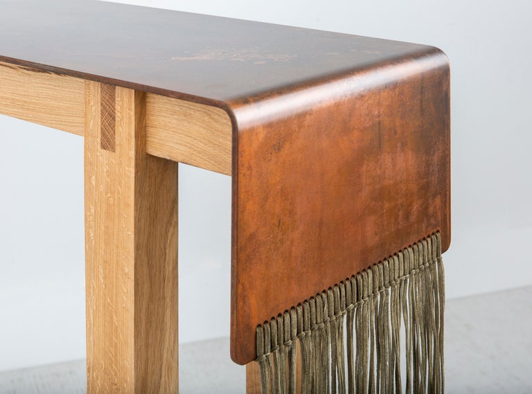 Modern Tribal Patinated Steel, Suede and Oak Console Table by Vivian ...