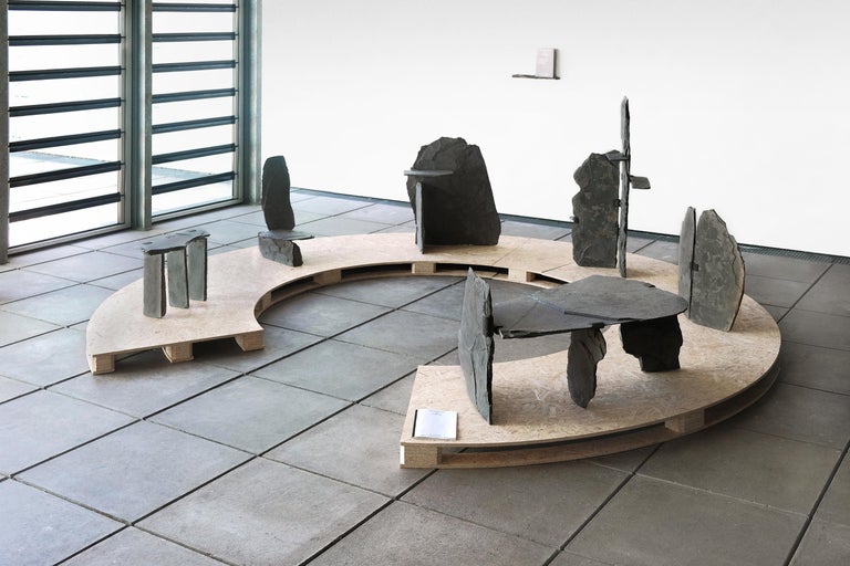 Contemporary Stone Object Side Table in Slate Stone and Metal For Sale ...