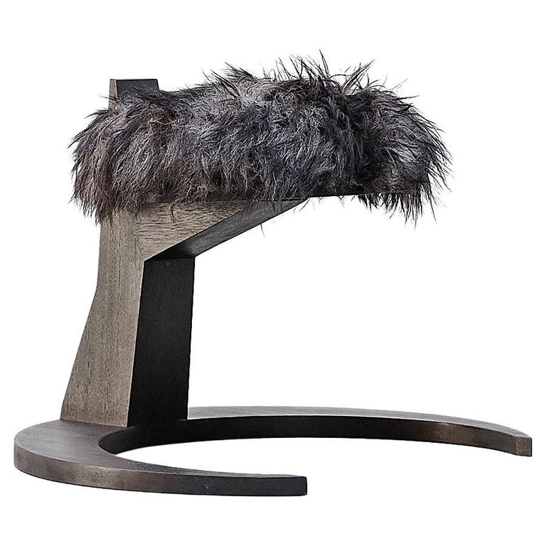 Contemporary Stool in Iroko Wood and Sheep Wool, Hevioso by Arno ...