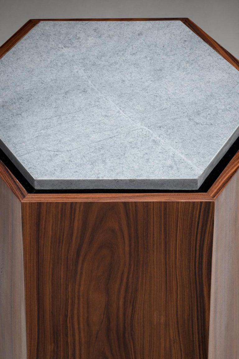 Contemporary Stool Side Table in Wood and Stone at 1stDibs