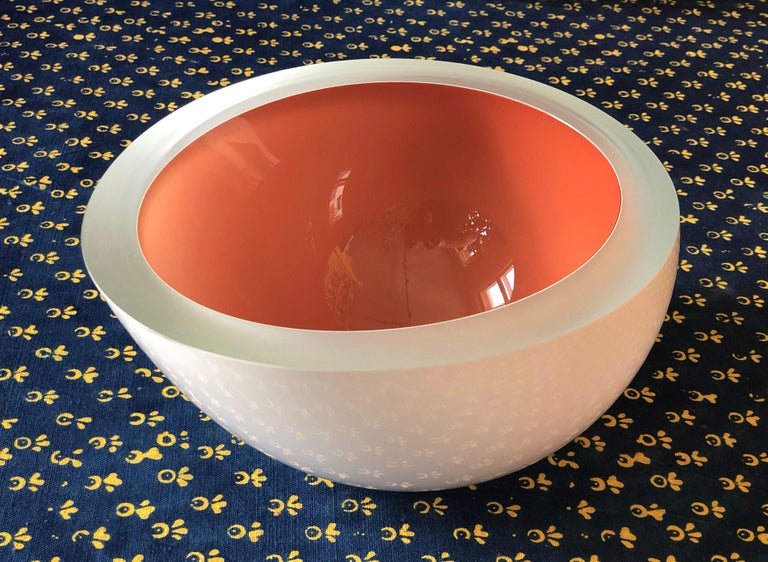 Contemporary Studio Glass Bowl in Coral Color, Made in the Czech ...