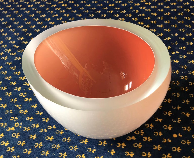Contemporary Studio Glass Bowl in Coral Color, Made in the Czech ...