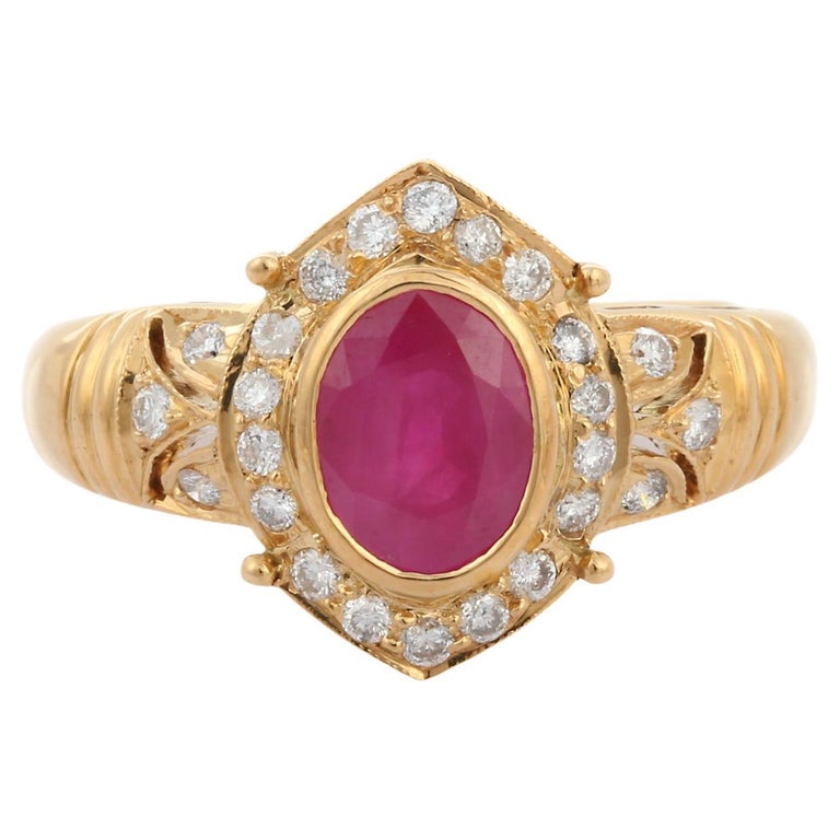 Customizable Contemporary Style Diamond Ruby Ring in 18K Yellow Gold ...