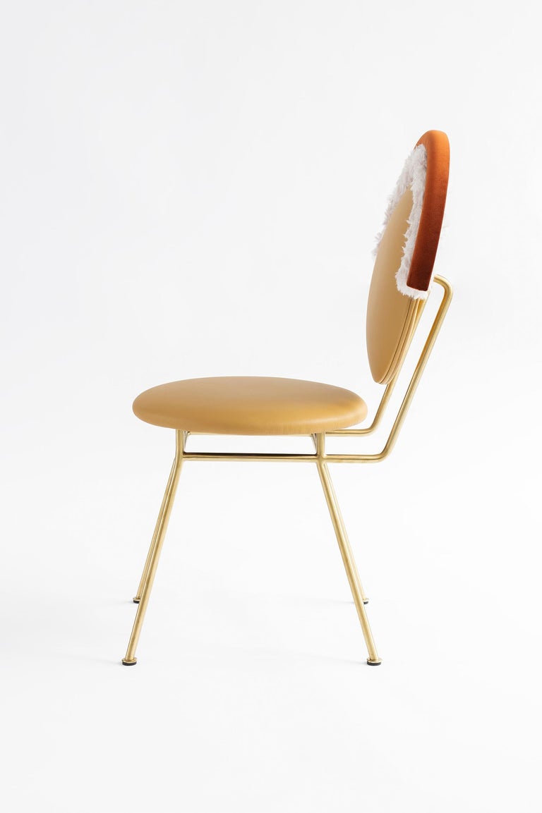Contemporary Iris Chair with Leather, Velvet, Faux fur and Brass ...