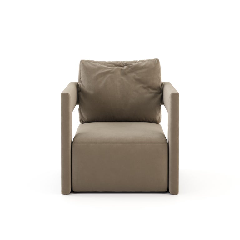 Contemporary Swivel Armchair Featuring Square Arms and Open Back For ...