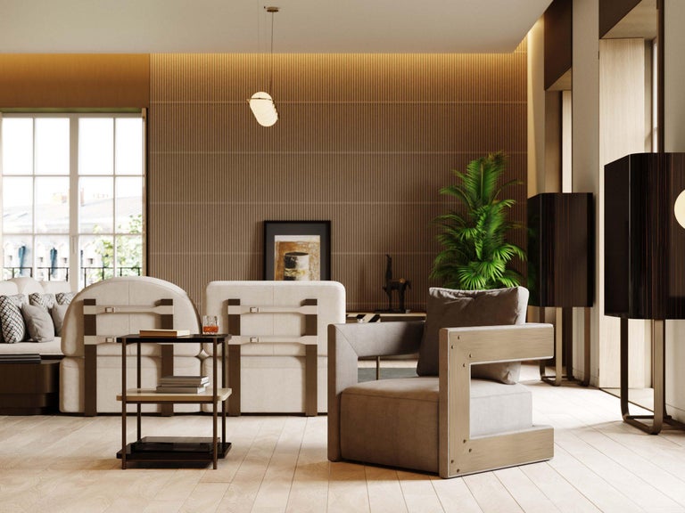 Contemporary Swivel Armchair Featuring Square Arms and Open Back For ...