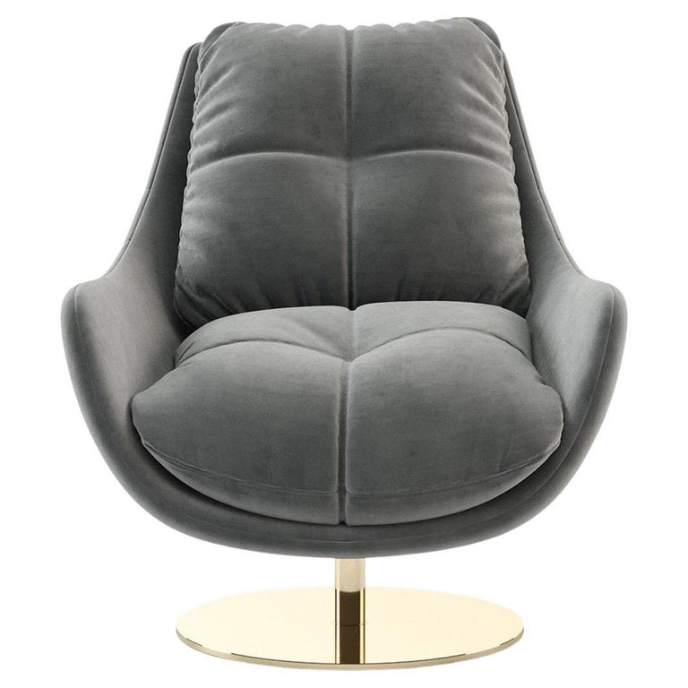 Custom Swivel Lounge Chair with Metallic Base For Sale at 1stDibs