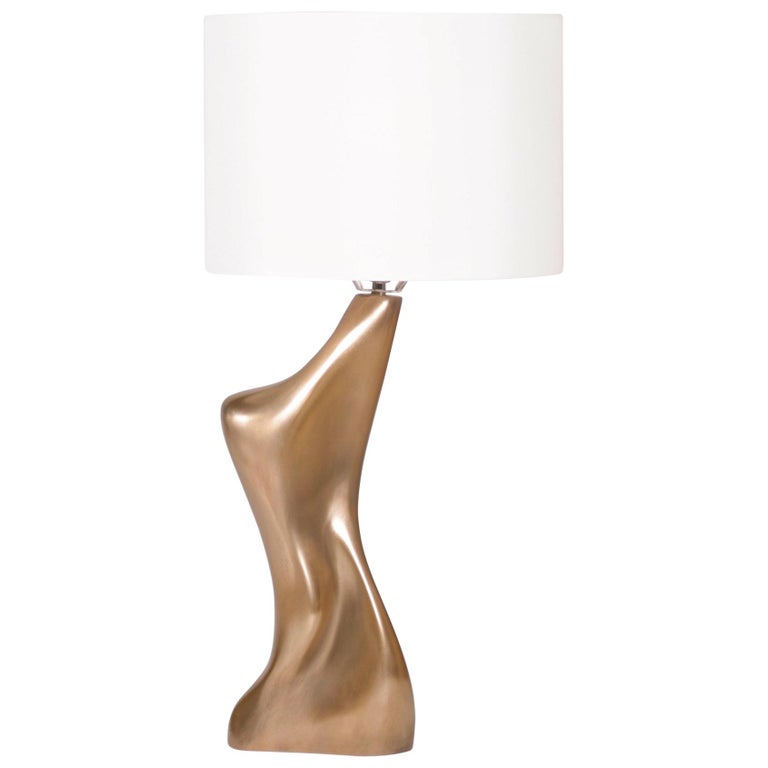 Amorph Helen Table Lamp, Gold Finish, Ivory Silk Shade For Sale at 1stDibs