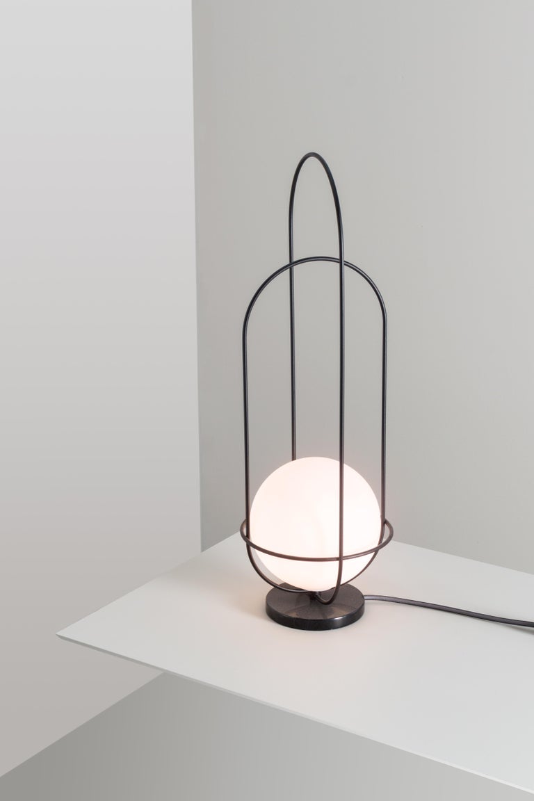 Contemporary Table Lamp 'Orbit', Plinth in Black Marble For Sale at 1stDibs