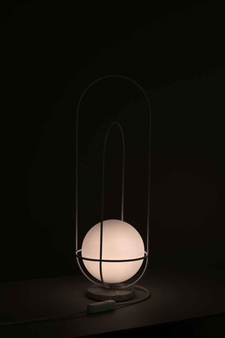 Contemporary Table Lamp 'Orbit', Plinth in White Marble For Sale at 1stDibs