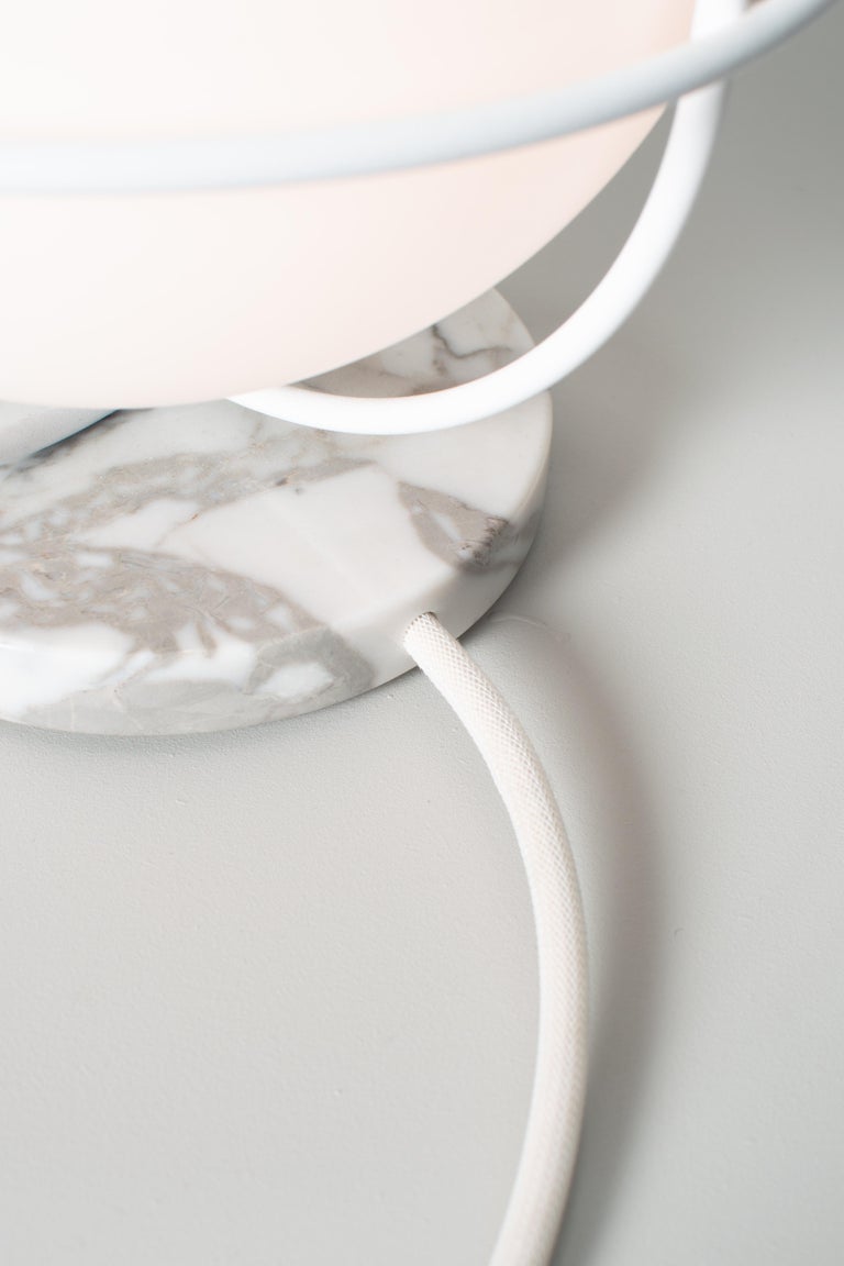 Contemporary Table Lamp 'Orbit', Plinth in White Marble For Sale at 1stDibs