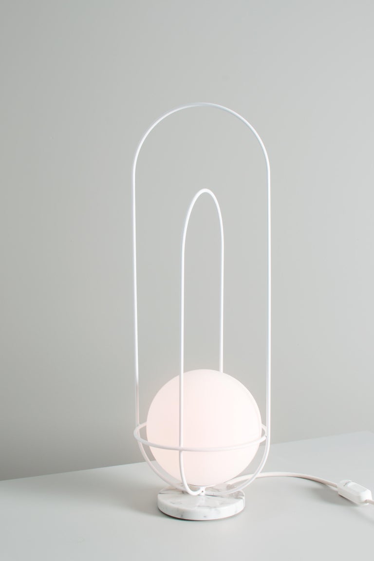 Contemporary Table Lamp 'Orbit', Plinth in White Marble For Sale at 1stDibs