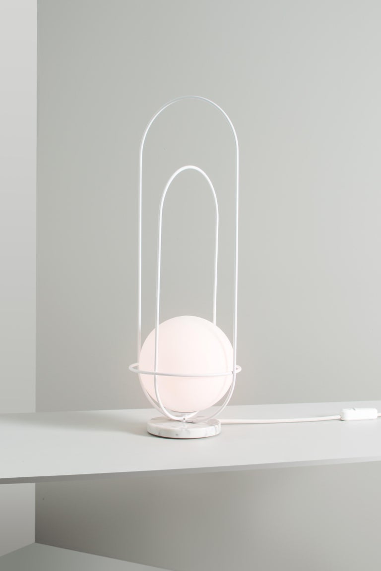 Contemporary Table Lamp 'Orbit', Plinth in White Marble For Sale at 1stDibs