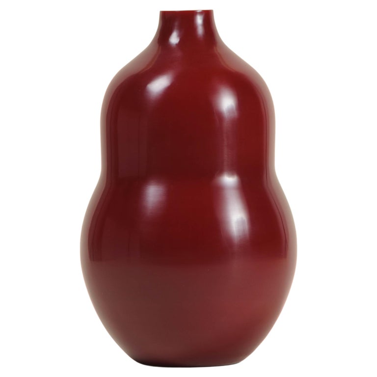 Contemporary Tall Gourd Vase in Raspberry Peking Glass by Robert Kuo ...