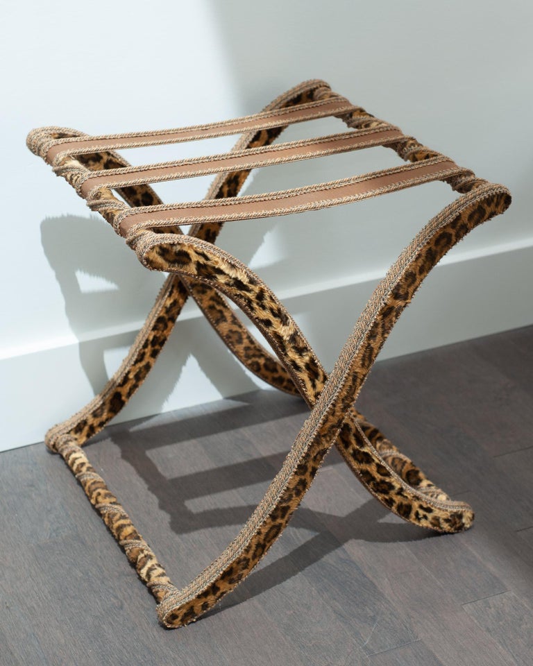 Contemporary Tan and Black Leopard Velvet Folding Table with Fine Rope ...