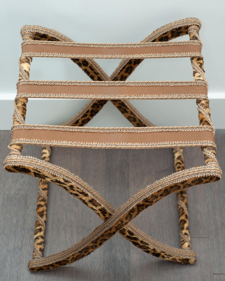 Contemporary Tan and Black Leopard Velvet Folding Table with Fine Rope ...