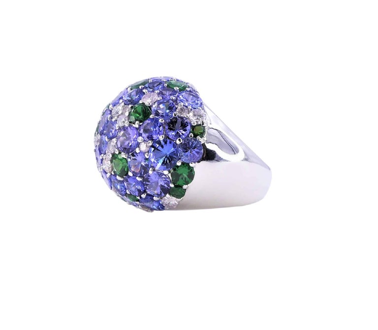 Contemporary Tanzanite Tsavorite Diamond Pave Cocktail Dome Ring 18 K ...