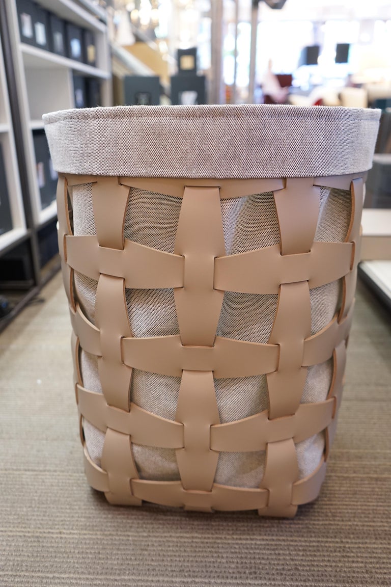 Contemporary Taupe Woven Leather Pinetti Medium Hook Laundry Basket at ...