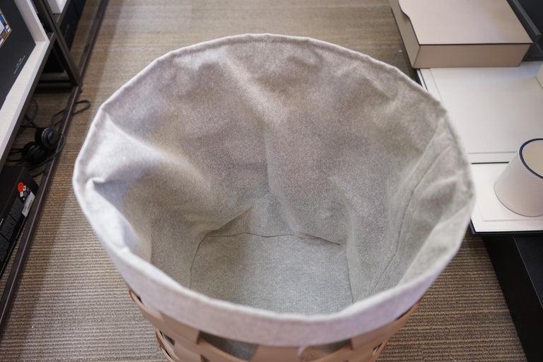 Contemporary Taupe Woven Leather Pinetti Medium Hook Laundry Basket at ...