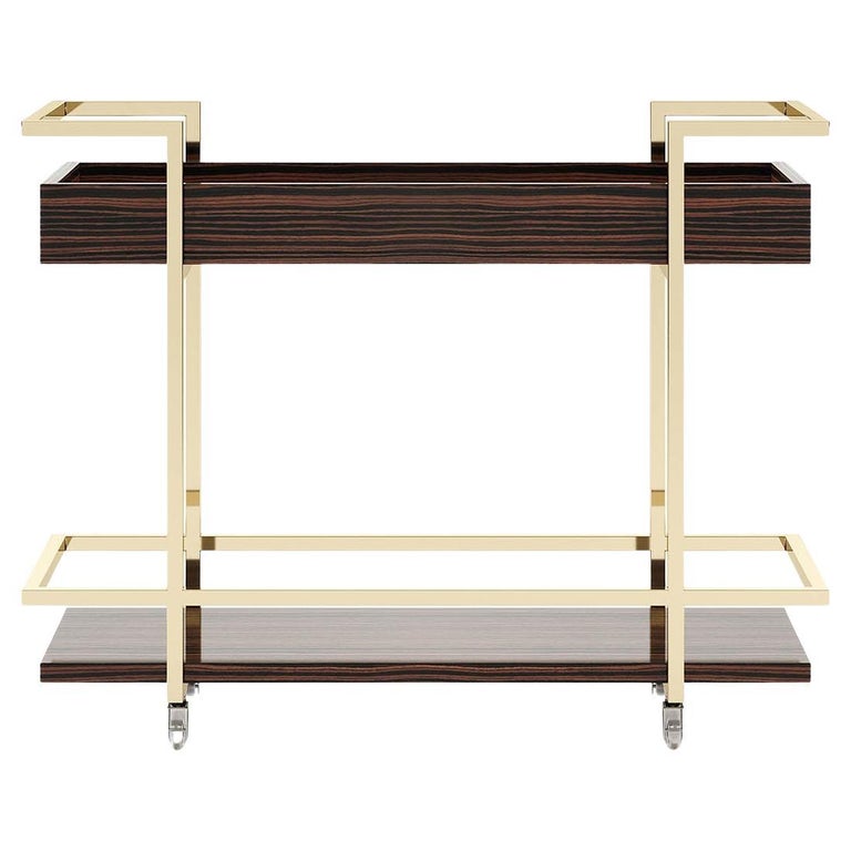 Contemporary Tea Cart Offered in Ebony Wood and Gold Finish For Sale at ...