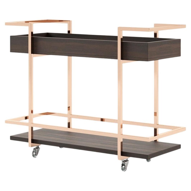 Contemporary Tea Cart Offered in Ebony Wood and Gold Finish For Sale at ...