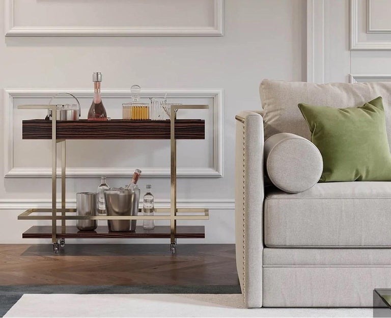 Contemporary Tea Cart Offered in Ebony Wood and Gold Finish For Sale at ...