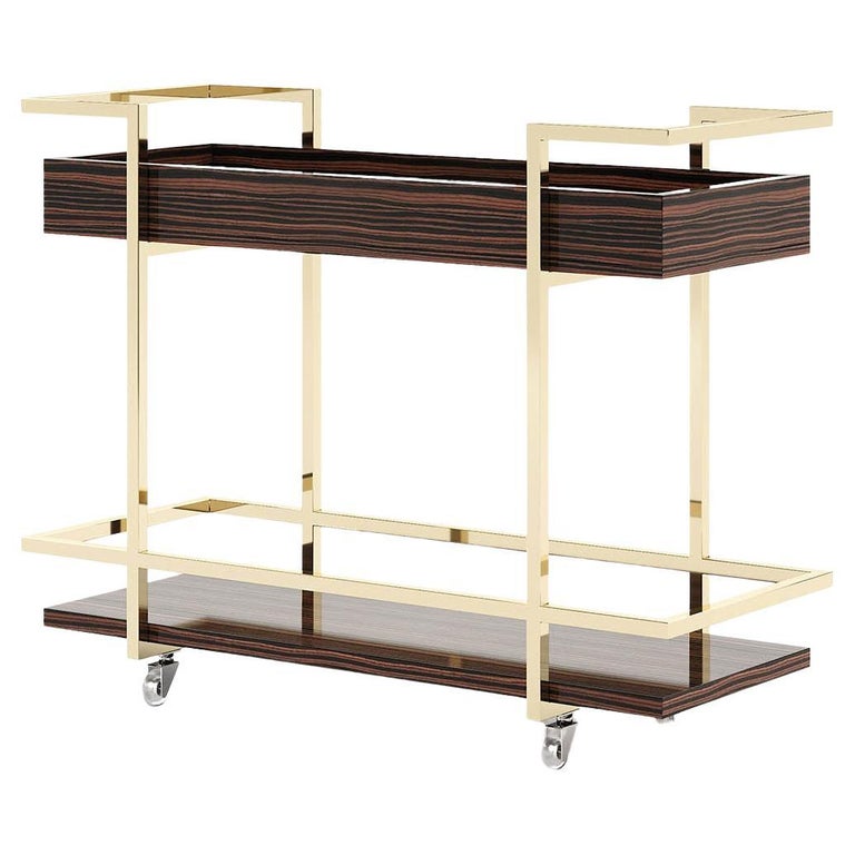 Contemporary Tea Cart Offered in Ebony Wood and Gold Finish For Sale at ...