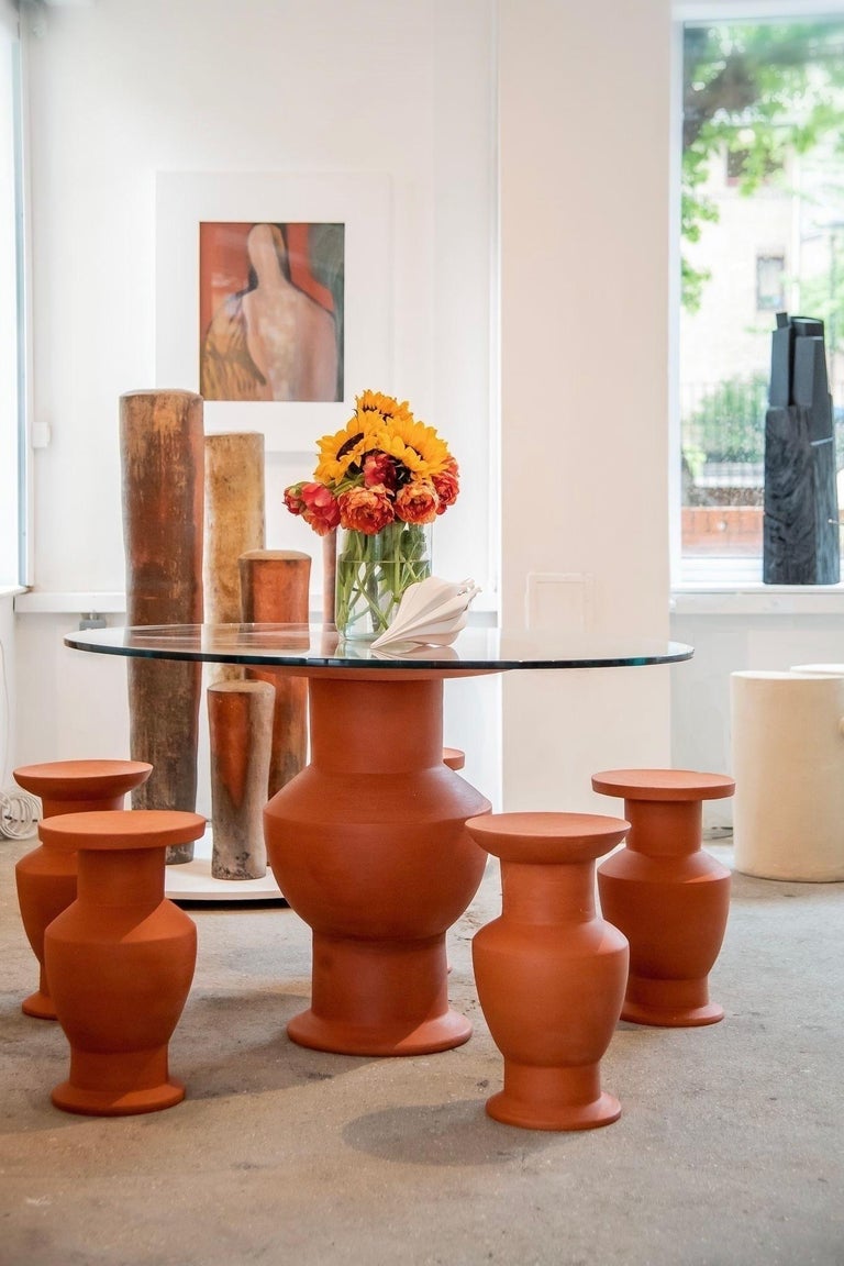 Contemporary Terracotta Ceramic Dining Table and Stools by Léa Ginac ...